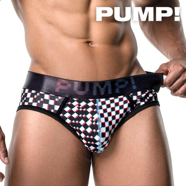 ◆ PUMP! パンプ ローライズブリーフ GLITCH BRIEF【特徴・仕様】・PUMP!ロゴのカラーグラデーション45mm幅ウエストバンド・歪んだ白黒のチェック柄をミックスした、視線を引きつけるダイナミックなデザイン・毎日快適に過ごせ...
