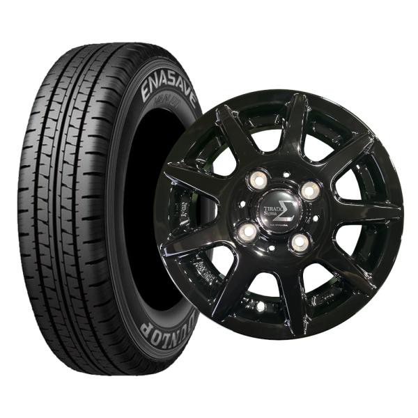 新品サマータイヤアルミホイール4本セットになります。 アルミはTIRADO SIGMA 12-4.0J +42 4H-100 （カラー ブラック） タイヤはダンロップ エナセーブ VAN01 145/80R12 80/78N (145R12...