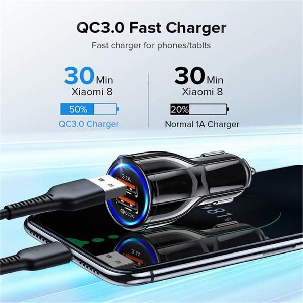 USB 3.0カーチャージャー,急速充電,シガレットライター,アダプター,デュアルUSB,電話アクセサリー,DVR,mp3仕様アイテム: ミニファストデュアルUSBカーチャージャー最大出力: 30w入力: DC 12v〜24vQc 3.0 ...