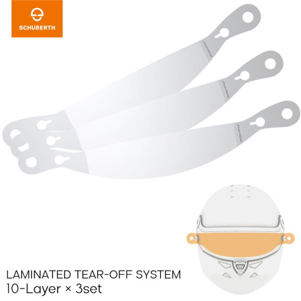 LAMINATED TEAR-OFF SYSTEM for SCHUBERTH VISOR OPTION PART1セットあたり10枚組で構成されたティアオフシートが3セット(合計30枚分)入ったおトクなパケージです。構　成：10枚組 / ...