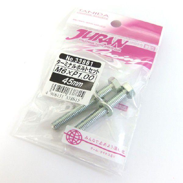 RedTop/Braiile等レーシングバッテリーに対応する汎用バッテリーターミナル固定用ボルトセットです。■ネジサイズ：M6xP1.0 長さ45mm(JIS端子セット用)■材質：スチール■入り数：2セット（プラス/マイナス側固定用）※別売...