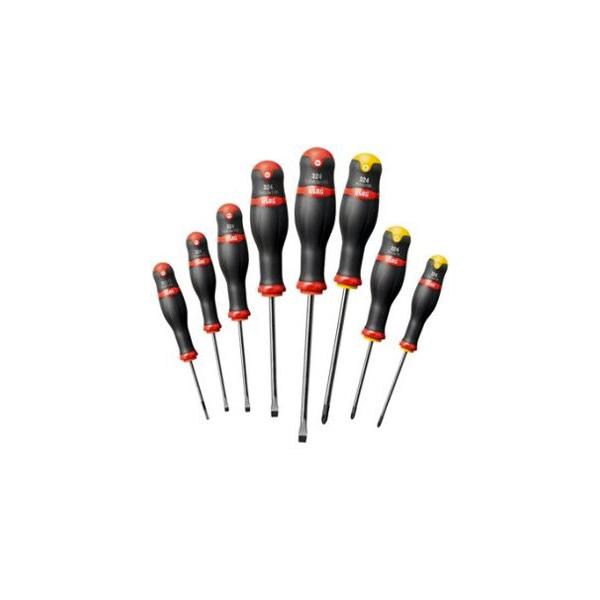プラストドライバー &amp; マイナスドライバーセット８本の内容324 - Screwdrivers for slot-head screws　4本0,5x3x75-0,8x4x100-1x5,5x125-1,2x6,5x150324 D...