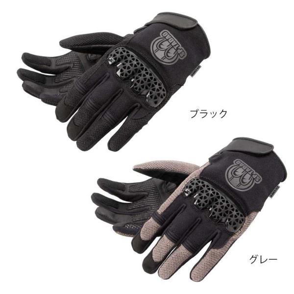 ・メーカー名：デグナー (DEGNER)・品番：SPG-9・品名：SP忠男×デグナー / テキスタイルメッシュグローブ・素材：ポリエステル/ナイロン/やぎ革・カラー：ブラック、グレー・プロテクター装備箇所：ナックル・サイズ：M、L、XLライ...