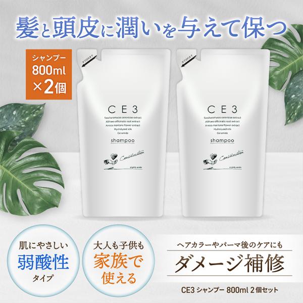 商品名: CE3 シャンプー 800ml 詰替 2個セット サロン専売 ノンシリコン リフィル レフィル ダメージ補修 弱酸性●ベビーシャンプー級のマイルド処方で、赤ちゃんから大人まで安心して使える弱酸性シャンプー。　美容のプロフェッショナ...