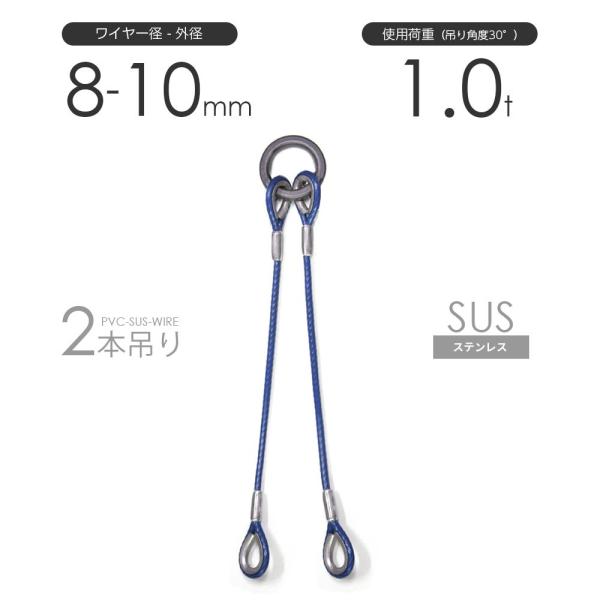ビニール被覆ステンレスワイヤーによる二本吊りワイヤースリングです。JISステンレスワイヤーを使用しているので、玉掛け（吊り作業）に使用可能です。防錆性に優れたステンレスとビニール被覆により、見た目も耐久性もアップしたビニールコーティングワイ...