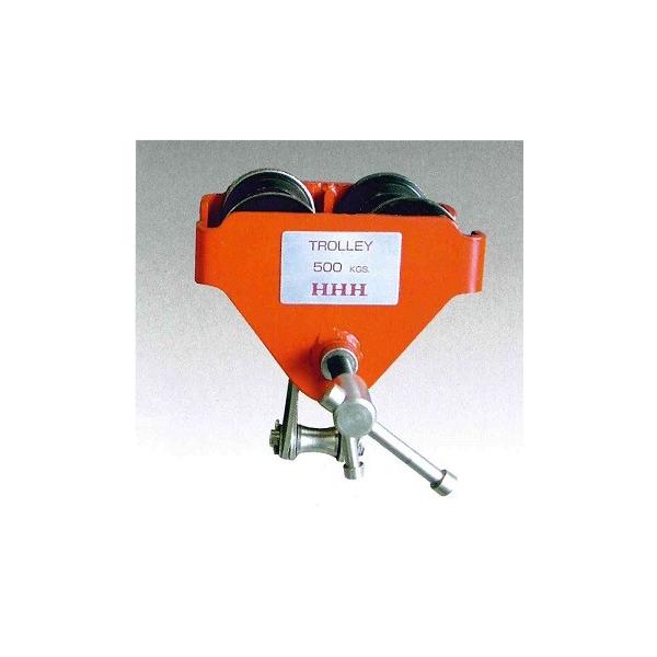 【スリーエッチ　3H】ビームトロリー　BT0.5ton●ハンドルを回すだけで、60〜150mm幅のH型鋼・I型鋼に簡単に取り付けができます。★取付方法★●車輪をビームに乗せ、ハンドルを回して両輪で挟み込んでください。●ビームと車輪のガイドの...