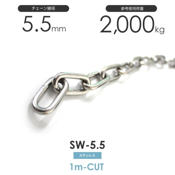 5.5mm 1M切り売りステンレス雑用鎖 ひめじや SW-5.5