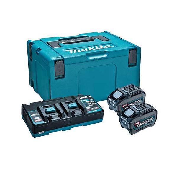 マキタ 40Vmax対応 5.0Ahバッテリと充電器、収納用のケースがセットにバッテリBL4050FX2個、2口急速充電器DC40RB、マックパックタイプ3がセットになりました。積み重ねもできて保管にも移動にも便利。