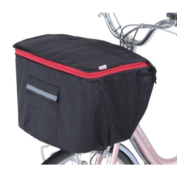 サイズ 幅400mm x 奥行310mm x 高さ320mm ・カゴの荷物を雨や盗難から守るフロント用バスケットカバー・ひも付きファスナーで開閉ラクラク・反射帯付きで夜道も安心・前面に小物入れ等に便利なポケット付き
