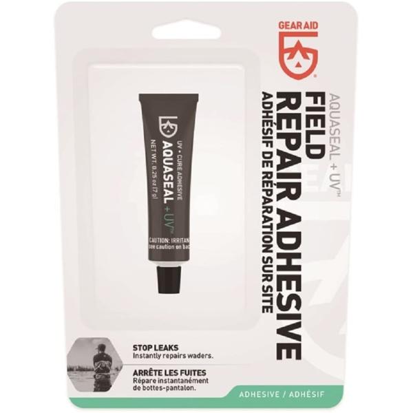 12996　アクアシール+UVアウトドア　その他ギアエイドはアウトドアウェアや道具を修理、お手入れするメンテナンス用品の専門ブランドです。アクアシール＋ＵＶは、太陽光線や紫外線に当ることで硬化する補修剤です。ウェダーや防水バッグのピンポール...