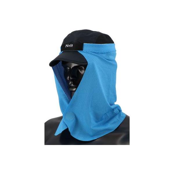 ■カラー：ブルー■サイズ：フリーサイズ/縦:35cm、幅:上29/下34cm■素材:ポリエステル92%、ポリウレタン8%■仕様:接触冷感、UVプロテクション、メッシュスタイルスポーツ・レジャーの熱中症対策に最適な、顔や首の日焼け防止、防塵な...