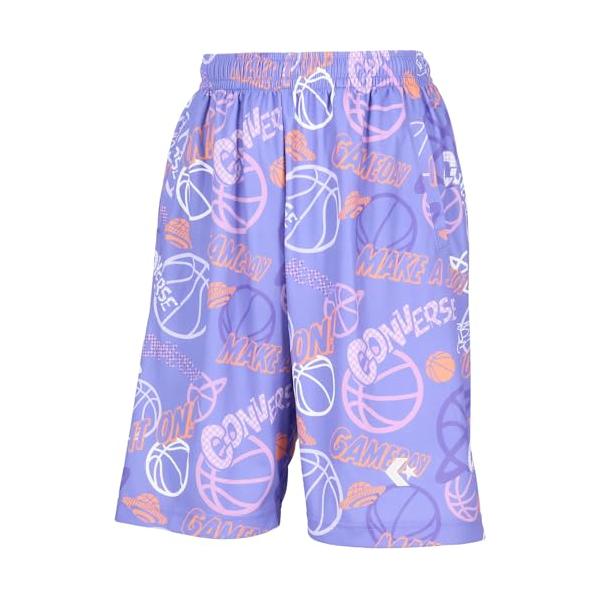 ■カラー：ラベンダー■サイズ：140■ポリエステル100%コンバースのジジュニアバスパン。バスケットボールのアイコンをカラフルに表現した総柄パンツ。柔らかな肌触りに吸汗速乾を兼ね揃えたスポーツ向けアイテム。