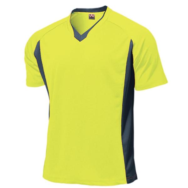 ■カラー：0073 [ ケイコウレモン ]■サイズ：M■ポリエステル100%・135G/M2(3.9OZ)■吸汗速乾■えり・サイドカラー:ダークグレーシンプルでスポーティな切替デザインTシャツ。ラグラン袖、切替デザインBODY、2重衿、後身...