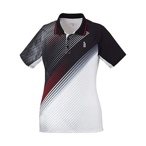 ■カラー：39ブラック■サイズ：S■素材：ポリエステル１００％■機能：超速乾、軽量、肌ドライ、冷え感軽減ダイアゴナルストライプと水玉模様が組み合わさった、独創的なデザインの一着。日本バトミントン協会査定合格品、日本ソフトテニス連盟査定合格品...