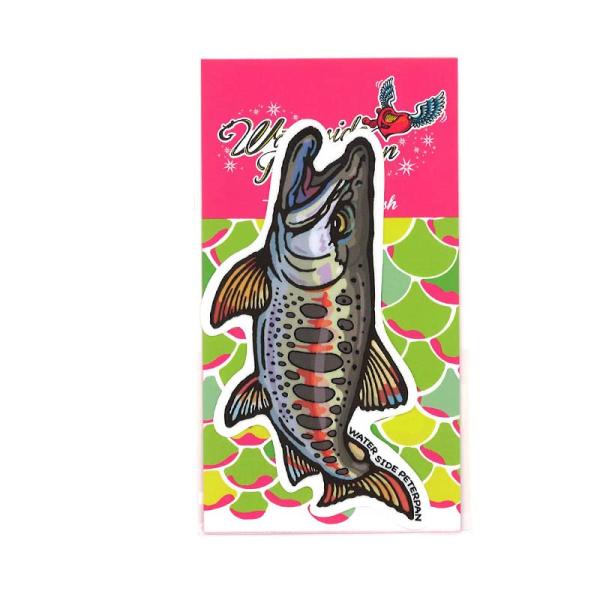 ■カラー：17 ヤマメ■Rサイズ（Rサイズの一番大きい寸法で約10cm×約5cm）※サイズは魚の柄によってことなります。■加工：UVカット耐水素材、耐紫外線インク使用による高品質で耐久性に優れたＰＰコーティングの塩ビステッカーですので車やタ...