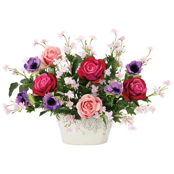 アートフラワー 造花 インテリア 光触媒加工 光の楽園　ローズベール■商品サイズ：幅58cm 奥行32cm 高さ40cm　花器：陶器■お部屋のアクセントや空間に彩りを添え、空気をキレイにするはたらきで、快適さとやすらぎの空間造りをお手伝いし...