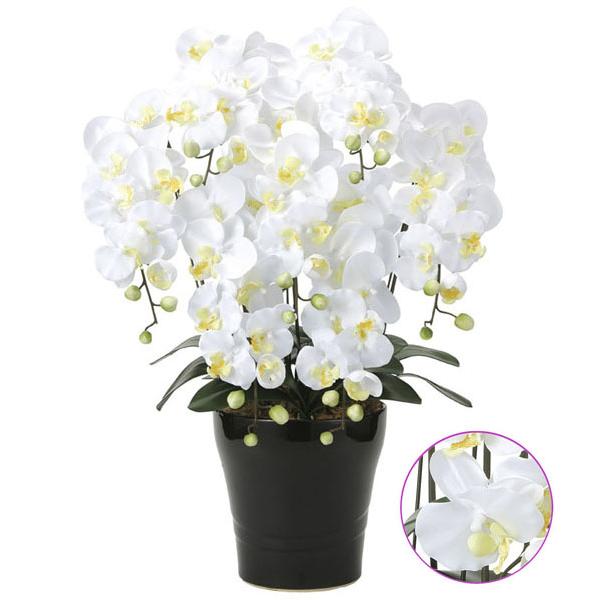 光触媒 胡蝶蘭（造花の胡蝶蘭） お祝いにも　キング胡蝶蘭７本立Ｗ■商品サイズ：幅60cm 奥行48cm 高さ76cm　花器：陶器■お部屋のアクセントや空間に彩りを添え、空気をキレイにするはたらきで、快適さとやすらぎの空間造りをお手伝いします...
