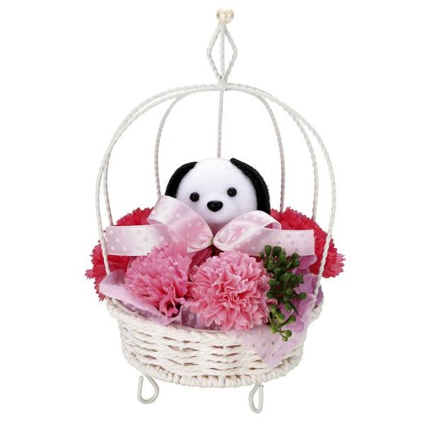 アートフラワー 造花 光触媒フラワー　光の楽園　プリティドッグ■商品サイズ：幅14cm 奥行15cm 高さ23cm、カゴ付■お部屋のアクセントや空間に彩りを添え、空気をキレイにするはたらきで、快適さとやすらぎの空間造りをお手伝いします。　■...