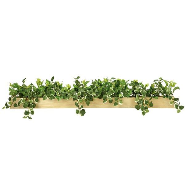 光触媒 人工観葉植物 フェイクグリーン　ウッドボックスＳＬ （インテリアグリーン）■商品サイズ：商品全体：幅90cm 奥行20cm 高さ18cm、ボックスのみ：幅90cm 奥行6cm 高さ6cm■お部屋のアクセントや空間に彩りを添え、空気を...