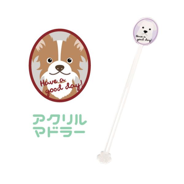 犬のグッズシリーズにマドラーが登場です！透明のアクリルなので、光に当たると反射が綺麗です。お部屋の飾りにいかがでしょうか。おでかけに持って行ったら一緒に写真が撮れるかも？プレゼントにもおすすめです。【製品内容】素　材：アクリルサイズ：200...