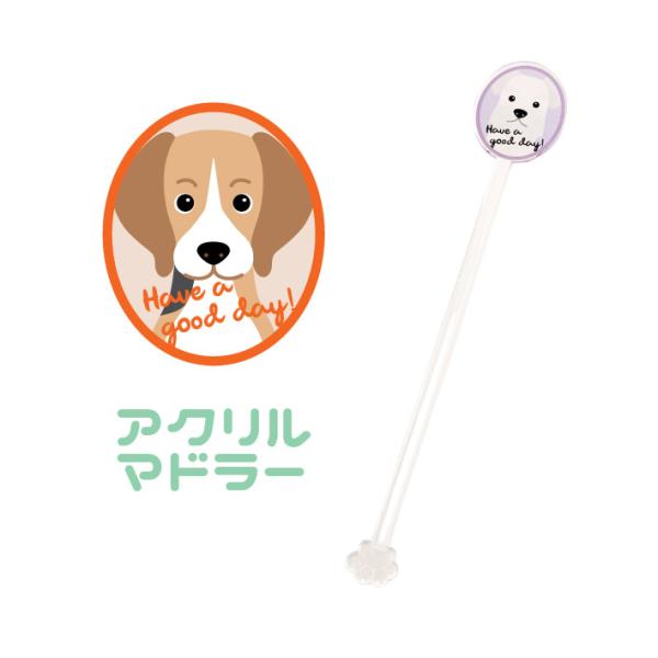 犬のグッズシリーズにマドラーが登場です！透明のアクリルなので、光に当たると反射が綺麗です。お部屋の飾りにいかがでしょうか。おでかけに持って行ったら一緒に写真が撮れるかも？プレゼントにもおすすめです。【製品内容】素　材：アクリルサイズ：200...