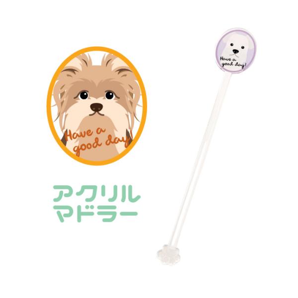 犬のグッズシリーズにマドラーが登場です！透明のアクリルなので、光に当たると反射が綺麗です。お部屋の飾りにいかがでしょうか。おでかけに持って行ったら一緒に写真が撮れるかも？プレゼントにもおすすめです。【製品内容】素　材：アクリルサイズ：200...