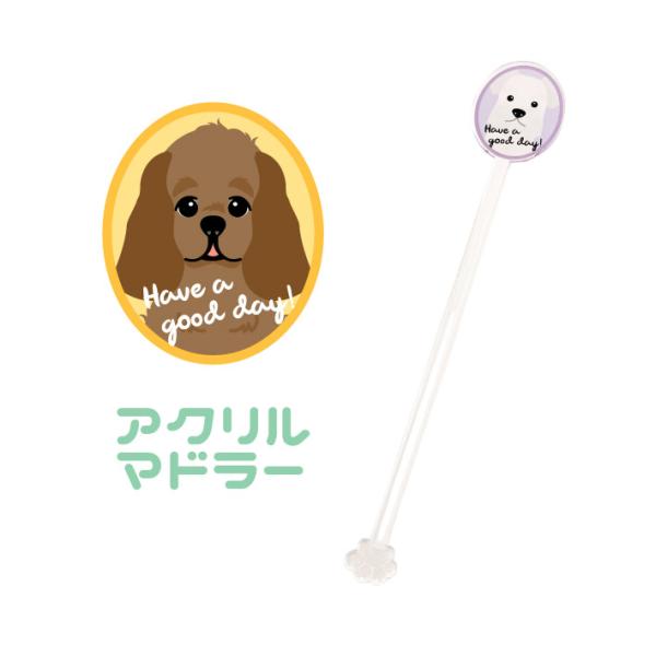 犬のグッズシリーズにマドラーが登場です！透明のアクリルなので、光に当たると反射が綺麗です。お部屋の飾りにいかがでしょうか。おでかけに持って行ったら一緒に写真が撮れるかも？プレゼントにもおすすめです。【製品内容】素　材：アクリルサイズ：200...