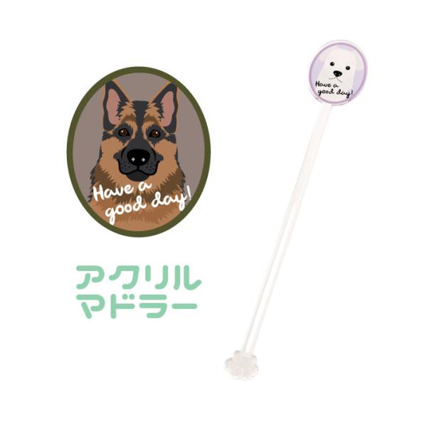 犬のグッズシリーズにマドラーが登場です！透明のアクリルなので、光に当たると反射が綺麗です。お部屋の飾りにいかがでしょうか。おでかけに持って行ったら一緒に写真が撮れるかも？プレゼントにもおすすめです。【製品内容】素　材：アクリルサイズ：200...