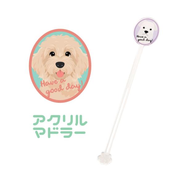 犬のグッズシリーズにマドラーが登場です！透明のアクリルなので、光に当たると反射が綺麗です。お部屋の飾りにいかがでしょうか。おでかけに持って行ったら一緒に写真が撮れるかも？プレゼントにもおすすめです。【製品内容】素　材：アクリルサイズ：200...