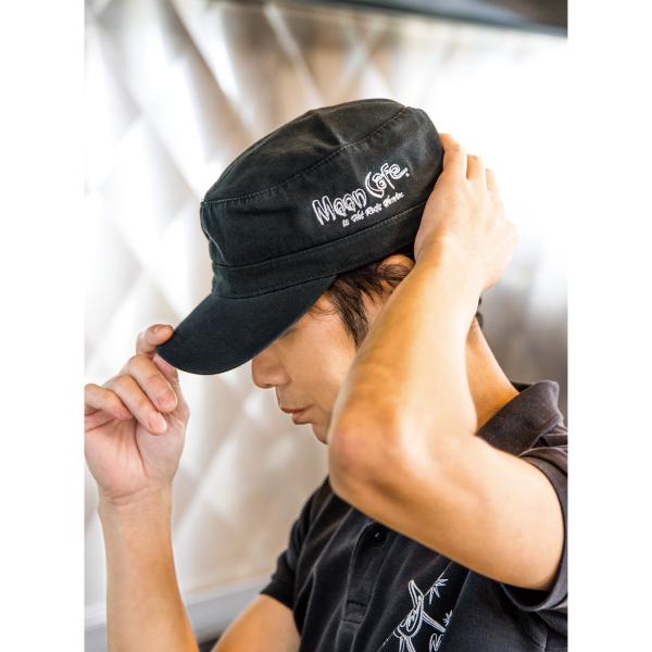 MOON Cafe Work Capムーンカフェ ワーク キャップ本牧 横浜 MOON Cafe でも実際に Staff が着用している、ナローなワークキャップです。左側に MQQN Cafe is Hot Rods Heaven と刺繍で...