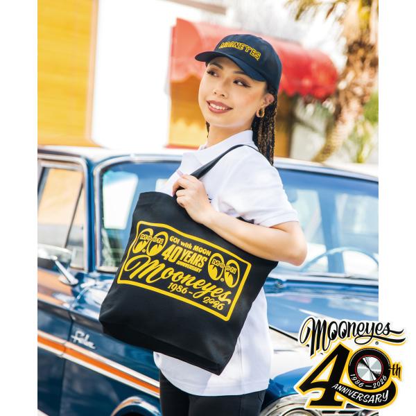 MOONEYES 40th Anniv. Tote Bagムーンアイズ 40th Anniv トート バッグ左右に MOON アイシェイプ・ロゴを配し、40 YEARS ANNIVERSARY のレタリングをグラフィカルに表現した、クラシッ...