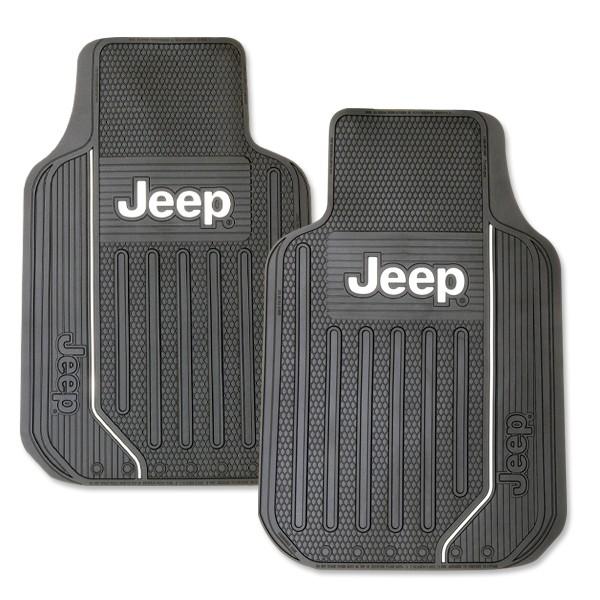Jeep Logo Floor Matジープ ロゴ フロア マットユニバーサル タイプのラバー フロア マットです。こちらはお車のフロント用になります。ラバー製なので、汚れても簡単に洗えて便利です。ガンガン水洗いもOKです！サイズ：68cm...