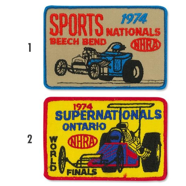US Patches当時のビンテージパッチです。デザイン / サイズ1:1974 SportsNationals-Beech Bend / 11.2cm×7.7cm2:SuperNationals-ONTARIO / 11.4cm×7.7c...