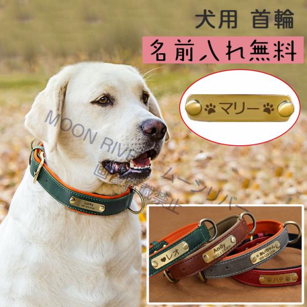犬首輪 革 ネーム入れ 柴犬 犬 首輪 犬首輪 チャーム 犬首輪 軽い サイズ ネームプレートネーム入れ■製品メリット：■◆優れた素材：柔らかい合成皮革製・ダブル構造の犬用首輪。軽くて耐久性が高く、犬の身体にも馴染みやすく、簡単に切れてしま...