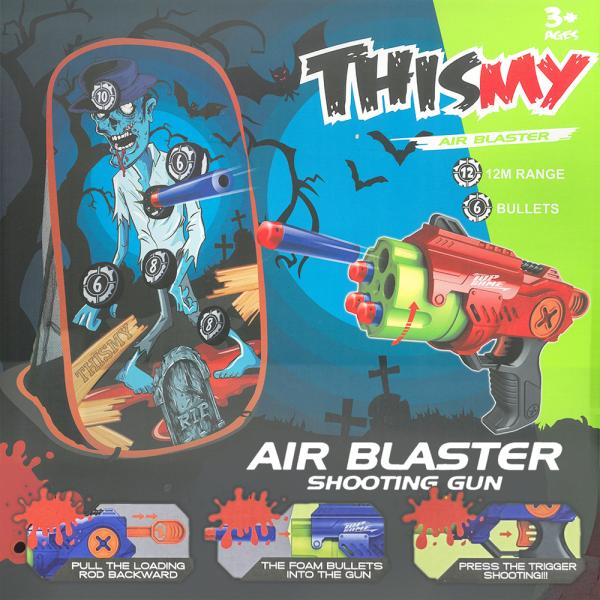 狙いを定めてスポンジ弾で楽しむ！6発装填ダイナミックショット！  スポンジ弾を使用するフォームガンシリーズ。360度回転機構を搭載したエアブラスターです。的をめがけて発射しよう！的はコンパクトに片づけられます。■ 最大飛距離 約12mしっか...