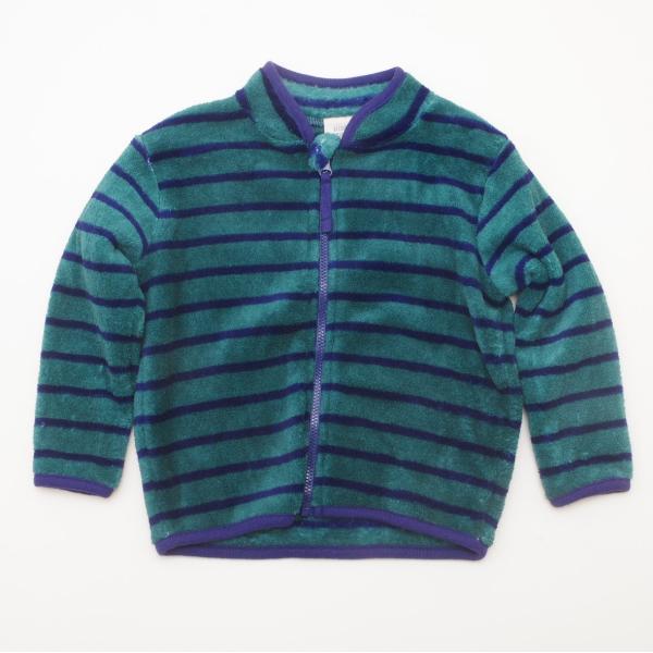 フリースカーディガン　長袖　前開きジッパーの全開式です。品質表示 ： 本体　ポリエステル１００％、バインダー部分綿100％ 中国製　カ　ラ　ー ：グリーンサ　イ　ズ ： 90ｃｍ　（着丈33ｃｍ脇幅32ｃｍ肩幅29ｃｍ袖丈29ｃｍ）配送料金...