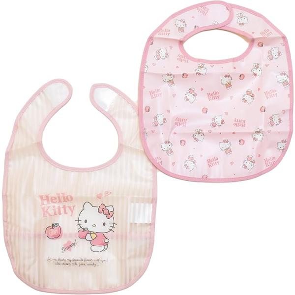 サンリオ ハローキティ のお食事用時に最適素材スタイの2枚入りです！マジックテープタイプ止め後ろのポケットを返してご使用ください　素材：本体・ポケット EVA樹脂　　バインダー部分 ポリエステル100％　中国製配送料金は0円（メール便・簡易...