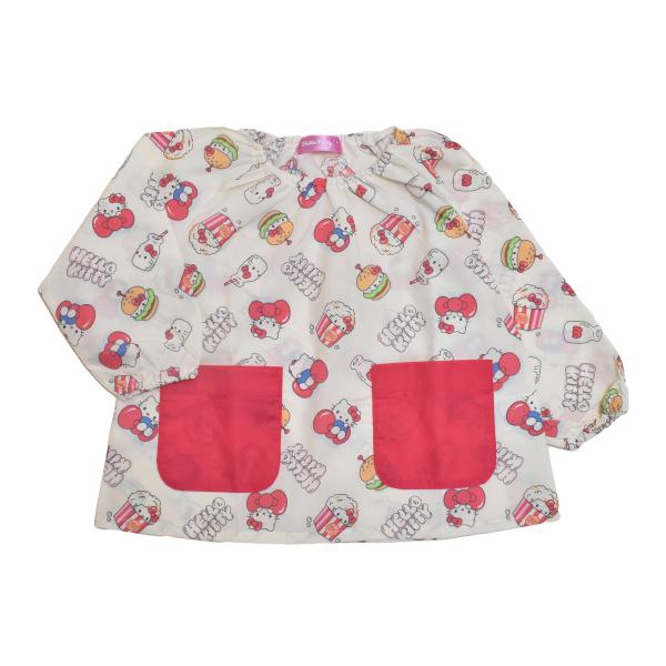 サンリオ ハローキティ 　総柄の長袖スモックです。衿ぐりと袖口はゴム仕様、薄手でゆったり仕様のスモックなので、入園・入学準備に最適です。また普段使いにも好まれています。素材：　綿35%　ポリエステル65％　中国製　　販売地域：日本限定　総柄...