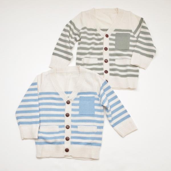 ニット カーディガン 　季節の変わり目に重宝するのがカーディガン　コーディネートしやすいシンプル仕上げ素　材 ： アクリル100％　中国製カラー ： ブルー/グリーンサイズ ： 80cm/95ｃｍ　配送料金は0円（メール便・簡易梱包・ラッピ...