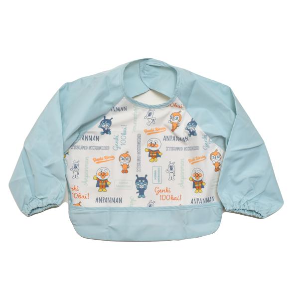 それいけ！アンパンマン　お食事用に最適　長袖エプロン　　前身頃：表面防水　お名前が書けるネーム付き　　サイズ：約縦26.5cm、約横35.5cm　　　組成表示：本体：ポリエステル100%(ポリウレタンラミネート)、袖・ポケット・バインダー部...