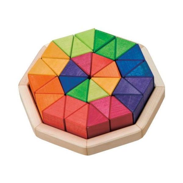 積み木 木のおもちゃ 知育玩具商品名：にじのオクタゴン（小） GM43460サイズ：20×20cm（木枠の大きさ）　　　　 4cm（ブロックの基尺）対象年齢：３歳〜メーカー：GRIMM'Sグリムス（画像提供：株式会社ブラザージョルダン様）同...