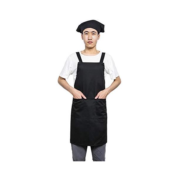 【商品概要】【男女兼用エプロン＆三角巾大人２点セツト】セツト内容：エプロン1点+三角巾1点 合計２点セット 肩に負担の少ないH型の無地エプロン（黒色）です。男女共用でお使いいただけます。三角巾はマジックテープでつけやすく1秒で装着できます。...