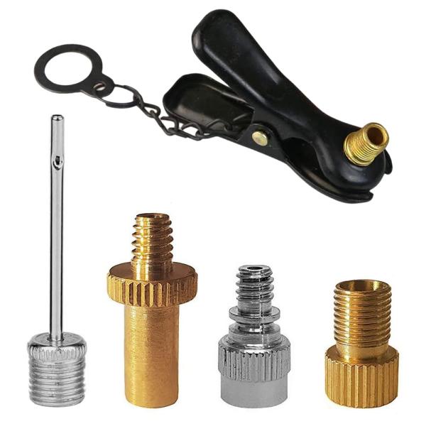 自転車用タイヤに空気を入れるために必要なポンプアダプターの5点セット！【パッケージ内容】ポンプ口金*1、仏式→米式変換アダプタ*1、米式→英式変換アダプタ*1、仏式→英式変換アダプタ*1、ボール用空気針*1【素材】真鍮、亜鉛合金ニッケルメッ...