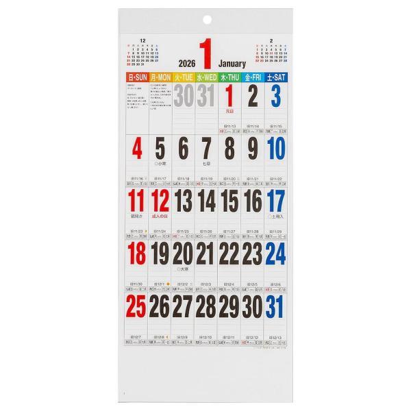 【商品概要】●レイアウト：日曜始まり（ブロック） ●製品パッケージサイズ：ヨコ178×タテ418×厚み3mm ●本体サイズ：ヨコ168×タテ382×厚み3mm ●本体重量：70g ●製本：短冊式製本 ●仕様：ヘッダー付OPP袋入り ●本文：...