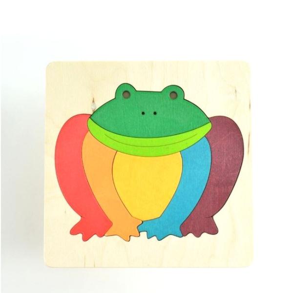 商品名：ジョージラック カラフルパズル かえる GL6503サイズ：15×15cm対象年齢：2歳〜素材：木デザイン的に考慮された配色が、一つ一つのパーツをはっきりとわかりやすくしています。一層だけのパズルなので、小さなお子様にもお勧めです。