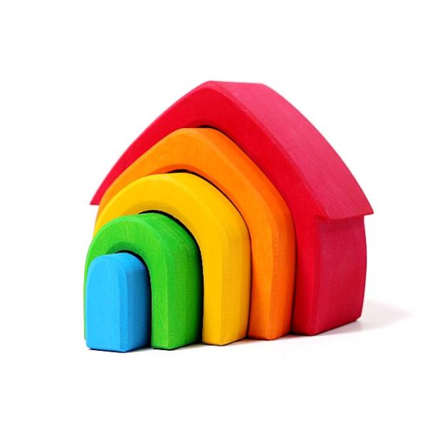 木のおもちゃ つみき 人気の知育玩具商品名：ハウス・カラー GM10860対象年齢：1歳〜サイズ：幅13cm数量：5ピースメーカー：GRIMM'Sグリムスおうちの形のカラフルな積み木です。※グリムズの商品は、木材の特徴を生かし風合いや手触り...
