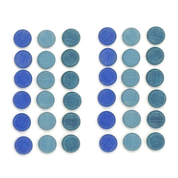 自然素材、自由な発想、自由な遊び グラパット 木のおもちゃ商品名：GRAPAT グラパット まんだら ブルーコイン 18-198対象年齢：3歳〜セット内容：ライトブルー・濃いブルー・ブルー　各12個合計36個サイズ：H0.7×φ2.2cm個...