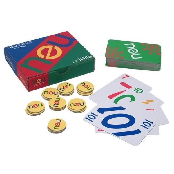 カードゲーム 商品名：neu（ノイ）対象年齢：7歳〜遊べる人数：2〜7人セット内容：カード５８枚、チップ２１枚箱の大きさ：115×95×25mmカード運で誰にでも勝つチャンスがある。スピーディーでスリル満点のファミリーゲーム。ルールは簡単で...