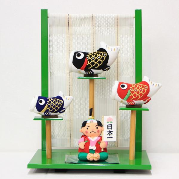五月人形 お祝い 端午の節句 おしゃれ 室内鯉のぼり室内鯉幟 桃太郎付き全サイズ：幅33×奥行22×高さ45(約cm)■主な材質ちりめん：レーヨン紐　　　：ポリエステル飾り台　：木【商品説明】黒鯉:16cm赤鯉:14cm青鯉:13cm桃太郎...