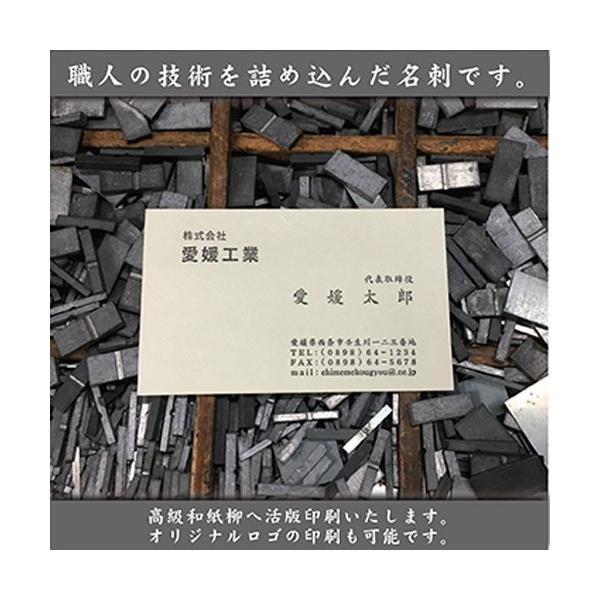 【サイズ】91mm×55mm【内容量】100枚【素材】和紙　柳【概要】【紙】高級和紙「柳」の名刺です。かなり柔らかめの手触りの和紙です。和紙ならではの独特の風合いが良い感じで活版印刷の刻印が映える紙質の一つです。【ご注文後の流れ】会社のロゴ...